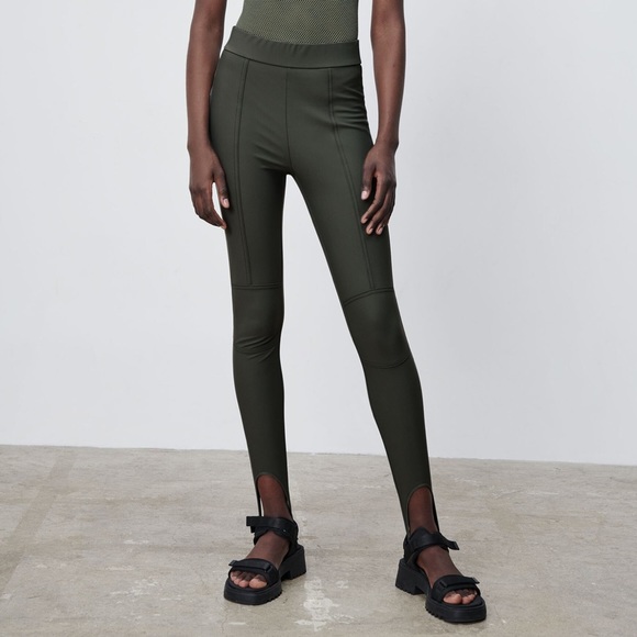 Zara | Pants & Jumpsuits | Zara High Rise Stirrup Leggings Topstitching ...